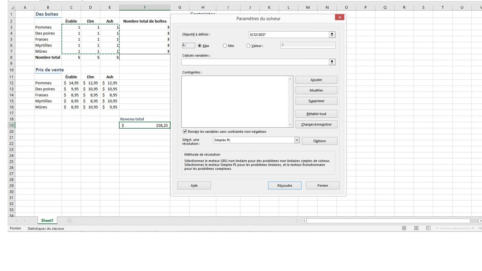 Trouvez des solutions optimales en utilisant le solveur dans Excel
