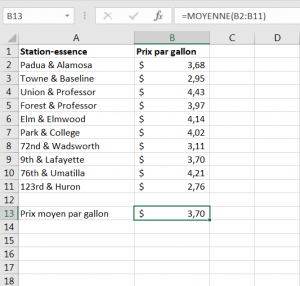 Calcul de la moyenne avec Excel