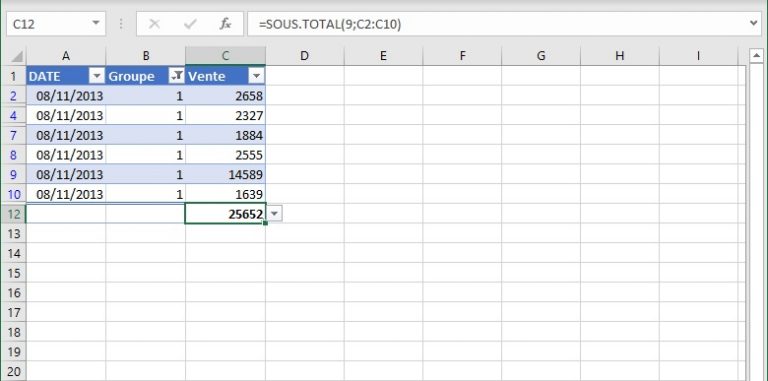 UTILISER LA FONCTION SOUS-TOTAL POUR SOMME UNE LISTE FILTRÉE DANS EXCEL