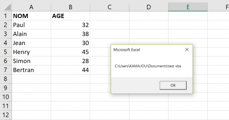 Les proprietés PATH et FULLNAME dans Excel VBA