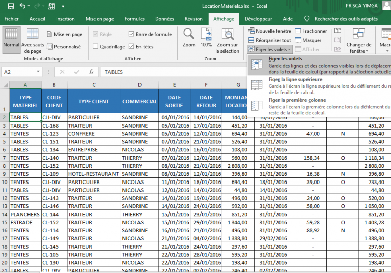 Figer une ligne ou une colonne dans Excel