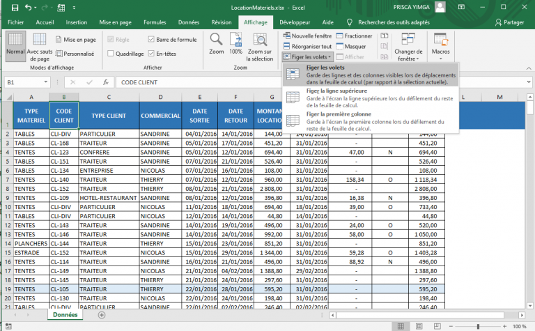 Figer une ligne ou une colonne dans Excel