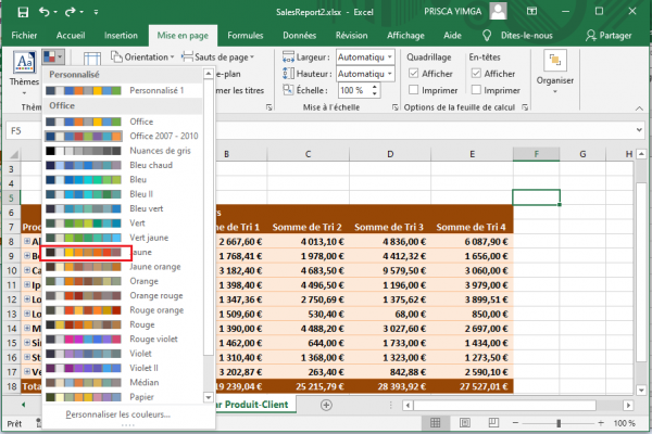 Modifier les couleurs du classeur Excel