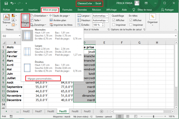 Ajuster les marges du classeur Excel