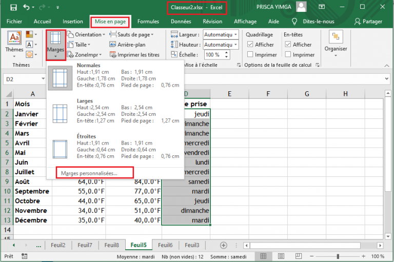 Ajuster les marges du classeur Excel