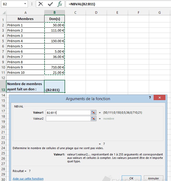 La Fonction NBVAL D Excel en Anglais COUNTA 