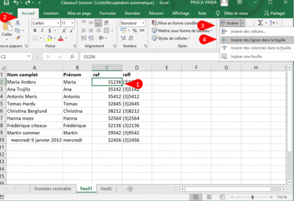 Insérer une ligne ou une colonne dans Excel