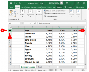 Sélectionnez une plage de cellule Excel