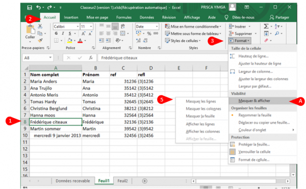 Masquer une ligne ou une colonne dans Excel
