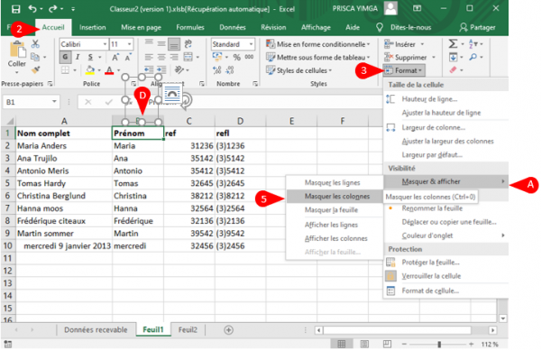 Masquer une ligne ou une colonne dans Excel