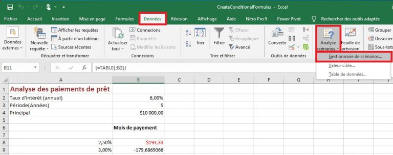 Analyser les données avec des scénarios dans Excel