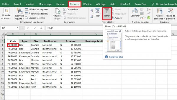 Filtrer une plage ou un tableau Excel