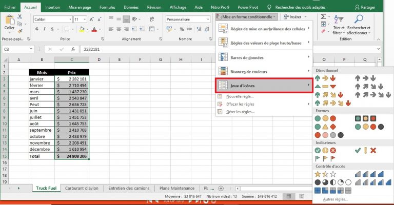 Analyser les valeurs de cellule avec des jeux d'icônes dans Excel