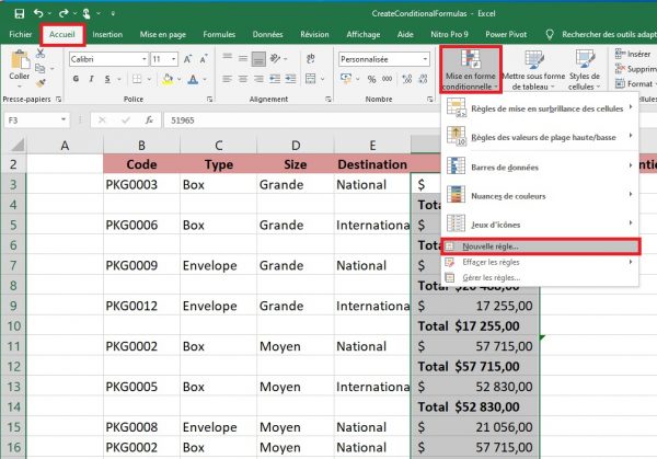 Créer une règle de mise en forme conditionnelle personnalisée dans Excel