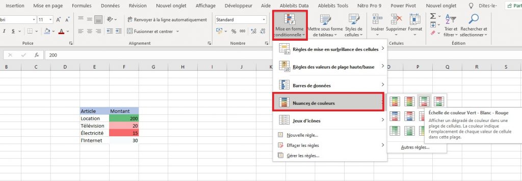 Ensembles d'icônes de mise en forme conditionnelle Excel