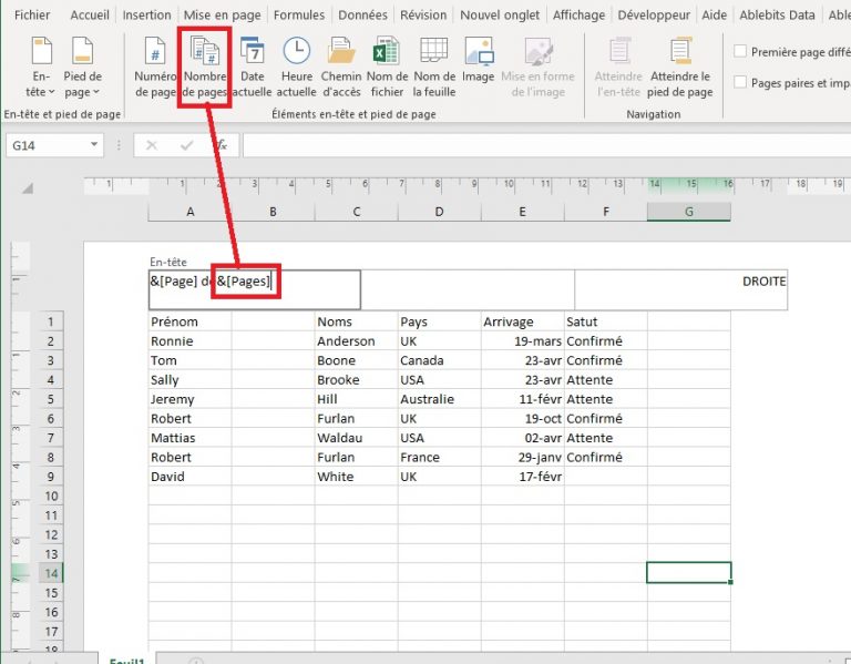 Comment insérer des numéros de page dans Excel