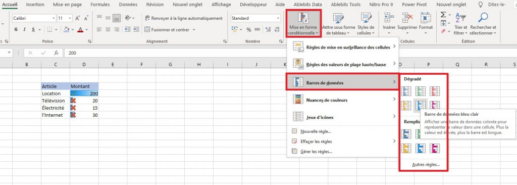 Ensembles d'icônes de mise en forme conditionnelle Excel