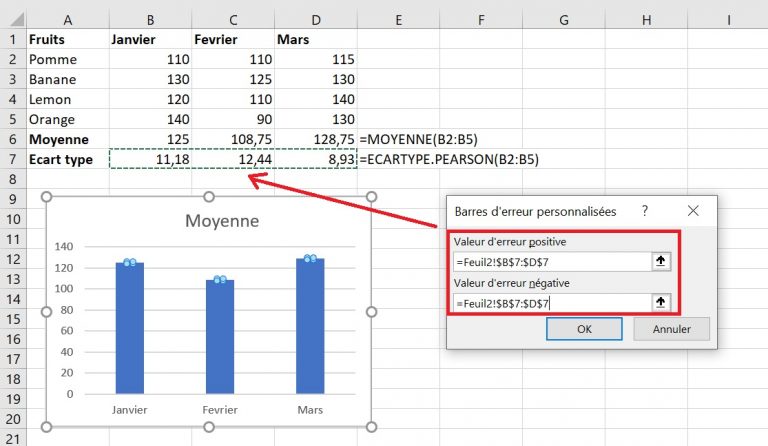 Comment ajouter des barres d'erreur dans Excel : standard et personnalisé