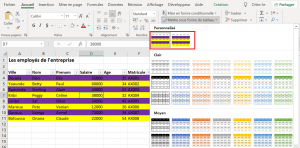Configurer les options de style de tableau Excel