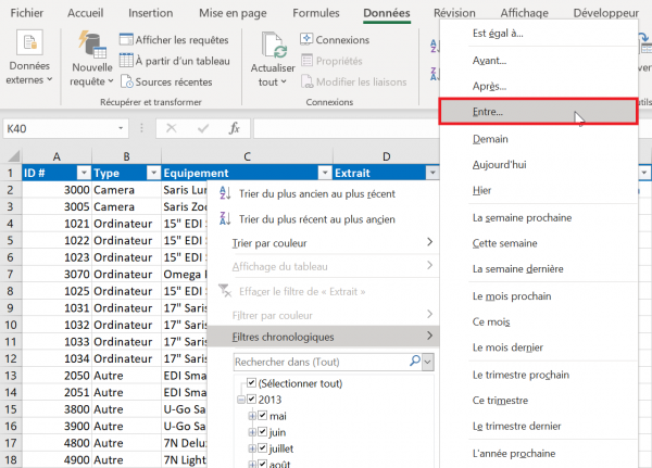 Filtrer les données dans un tableau Excel