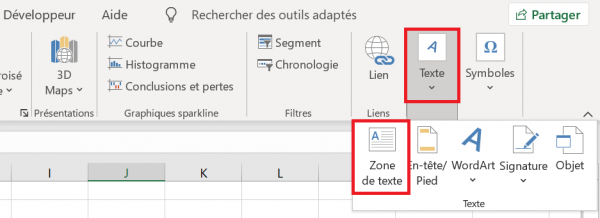 Comment insérer des zones de texte dans Excel