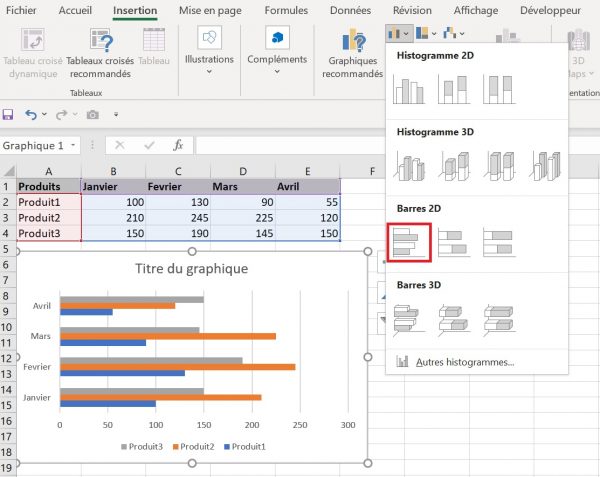 Comment créer un graphique à barres dans Excel