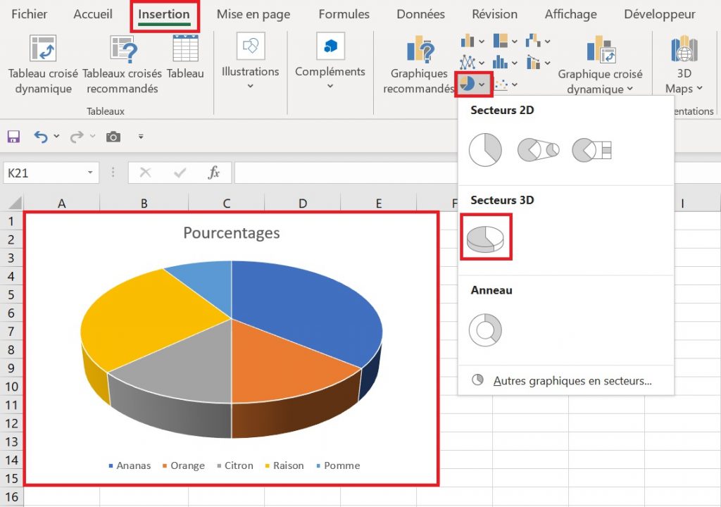 Comment créer un graphique en secteurs dans Excel
