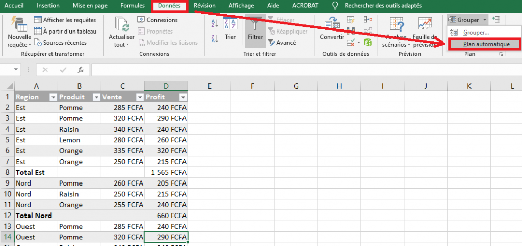 Grouper les données dans Excel