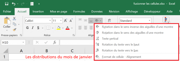 Modifier l'alignement et l'orientation des cellules dans Excel