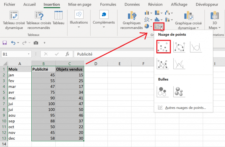 Comment créer un nuage de points dans Excel Comment créer un nuage de points dans Excel
