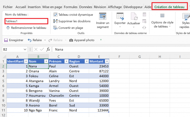 Nommer Les Tableaux Dans Excel