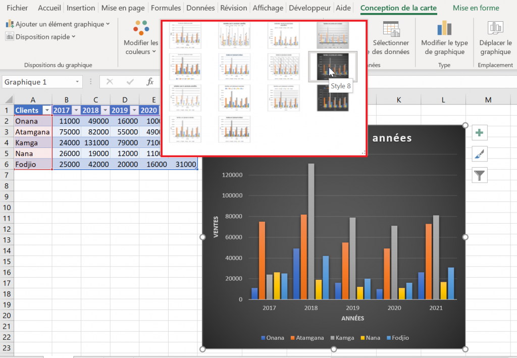 Appliquer des mises en page et des styles de graphique Excel