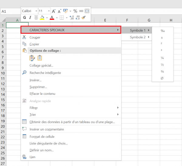 Insérer des symboles dans un menu contextuel, Excel VBA