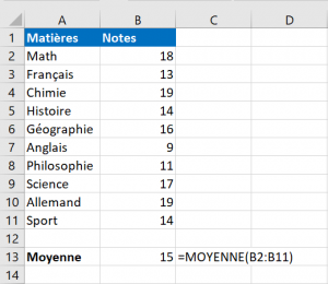Calcul de la moyenne sur Excel