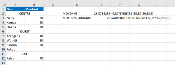 CALCUL DE LA MOYENNE SUR EXCEL