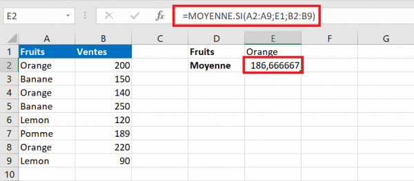 Calcul de la moyenne sur Excel