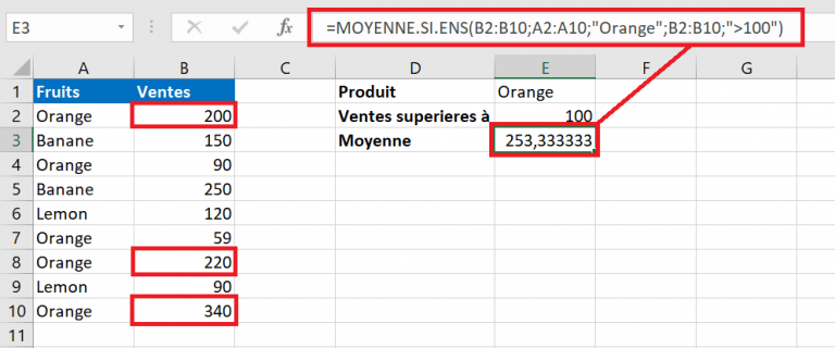 Calcul de la moyenne sur Excel