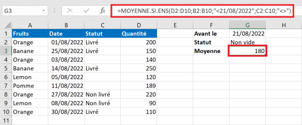 Calcul de la moyenne sur Excel