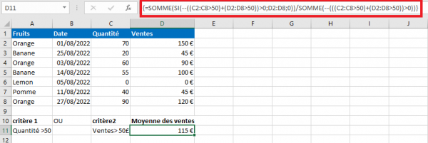 Calcul de la moyenne sur Excel