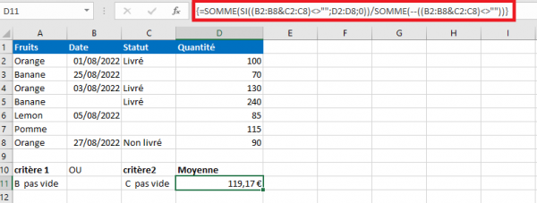 Calcul de la moyenne sur Excel