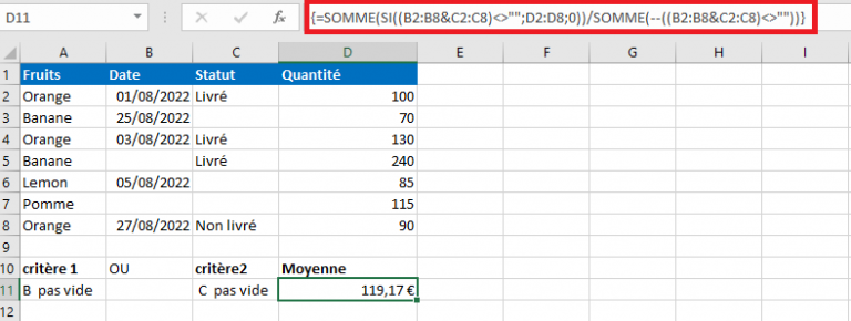 Calcul de la moyenne sur Excel